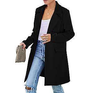PRETTYGARDEN Women's 2024 Fall Long Blazer Jackets Long Sleeve Lapel Pockets Loose Fit Work Casual Blazers Outerwear (Black,Small)