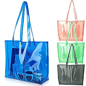 4 Pcs Clear Tote Bags Large Beach Bags for Women Plastic Waterproof Clear Bag PVC Gym Tote Bags for Women Gray Green Blue Pink Summer Pool Stadium Work