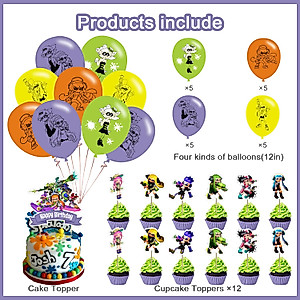 Mnhjkiuo 𝑺𝒑𝒍𝒂𝒕𝒐𝒐𝒏 3 Birthday Party Decorations, Video Game Party Supplies with Happy Birthday Banner, Cupcake Cake Toppers, Balloons for Kids Adults Birthday Party Baby Shower Decorations