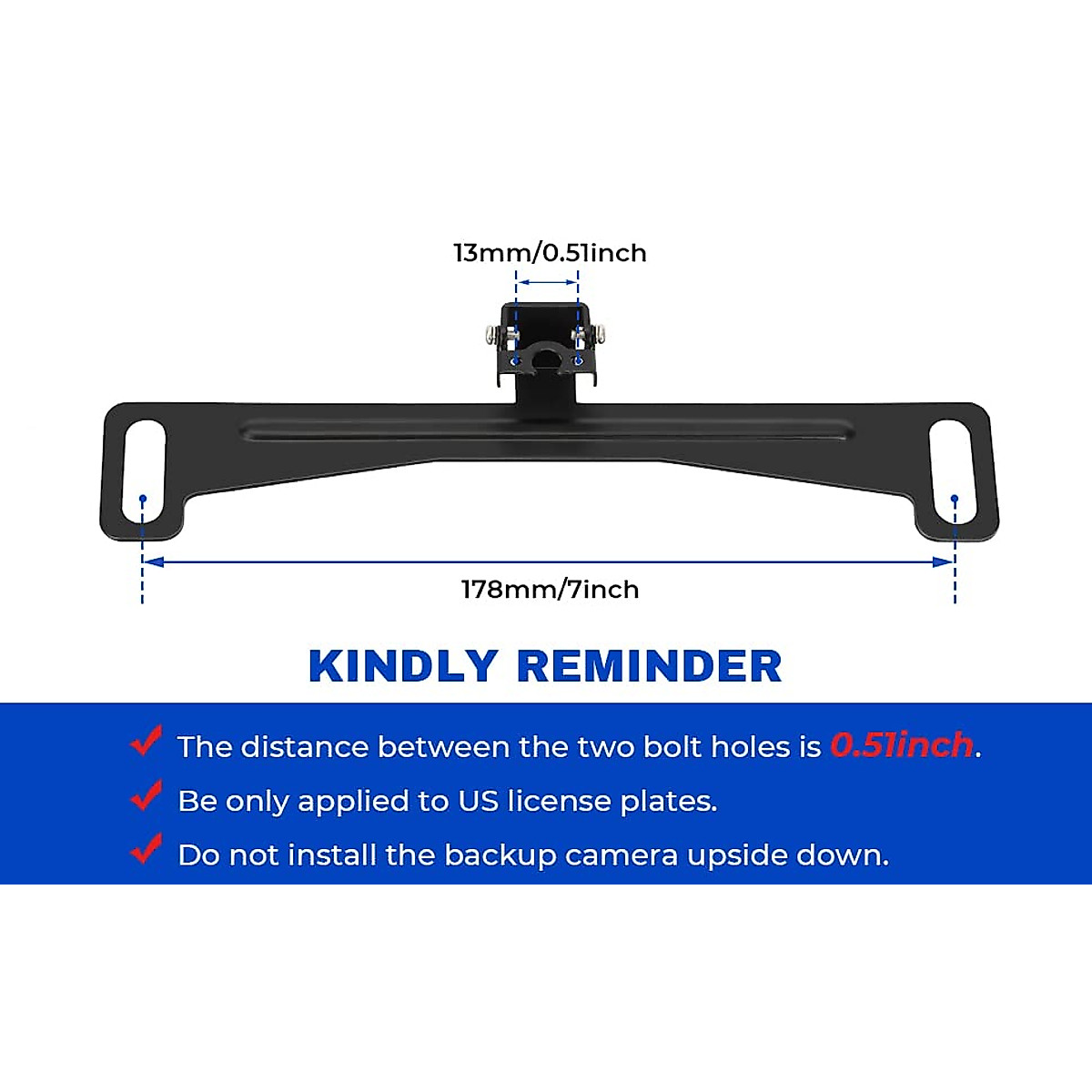 Backup Camera License Plate Bracket, Alpha Rider Universal Car Dash Cam Mirror Camera Kit, Rear Reverse License Plate Camera Mount Kit, Rear View Camera License Plate Holder