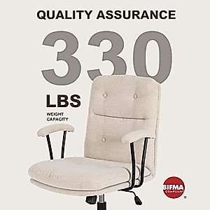 Okeysen Modern Office Desk Chair, Vanity Chair with Removable Padded Armrests for Home, Ergonomic Swivel Chair with No Wheels, Linen Padded Comfy Chair with Premium Thick Cushion
