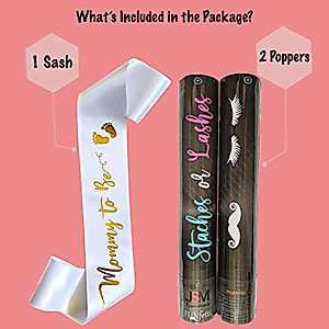 Gender Reveal Cannon Blue Confetti and Powder Popper for Themed Baby Boy or Girl Gender Reveal Party and Celebration (Staches Or Lashes, What Will You Be?) Set of 2 Poppers. (Blue Confetti & Powder, Set of 2)