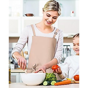 Hugitout Chef Apron Unisex with Adjustable Straps and Two Pockets For Work Uniform, Bib Apron Waterproof, oil-proof Stain Resistant, No Wash(Khaki)