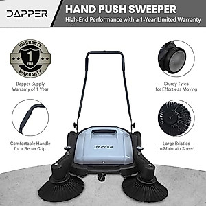 Dapper Supply Walk-Behind Outdoor Hand Push Floor Sweeper - 10.5 Gallon Capacity - 36" Sweeping Width - Sweeps up to 39,500 ft² / Hour, Grey