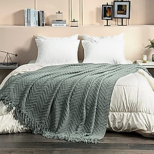 RECYCO Chenille Knit Throw Blanket for Couch, Versatile Decorative Woven Knit Chenille Blanket for Bed, Super Soft Warm & Cozy Knitted Throw Blanket with Tassels for Sofa, Chair. Sage Green, 50"x60"