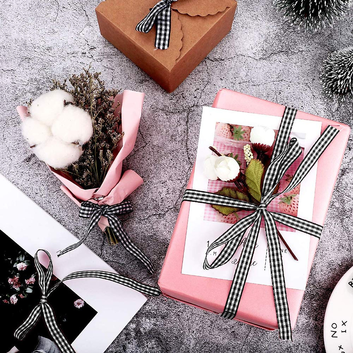 VGOODALL Black Gingham Ribbon, 3/8" x 50Yd Buffalo Checkered Ribbons Black and White Plaid Thin Crafts Ribbon for Decorations Gift Wrapping Picnic Hair Accessories