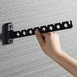 Alise Folding Clothes Hanger Rack,Wall Mounted Clothes Bar-Hanger Holder Hooks Heavy Duty Drying Rack Space Saving Clothing Hanging System Closet Storage Organizer,YHD1008-B Matte Black