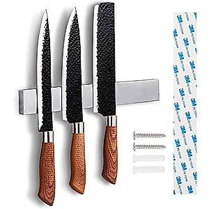 Enkrio 10 Inch Magnetic Knife Strip No Drilling - Upgraded Stainless Steel Magnetic Knife Holder for Wall with 3M Type, Magnet Knife Strip Bar Rack for Kitchen Utensil & Tool Holder