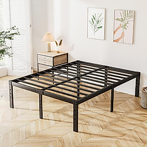 Bednowitz Queen Size Bed Frame, 18 Inch High Metal Bed Frame, Noise-Free Platform Bed No Box Spring Needed, 4000lbs Heavy Duty Support Mattress Foundation, Easy Assembly, Black