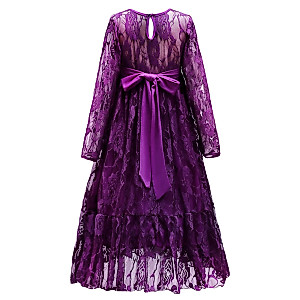 Flower Girls Lace White First Communion Dress Wedding Bridesmaid Party Christening Princess Aline Boho Rustic Dance Gown 12-13