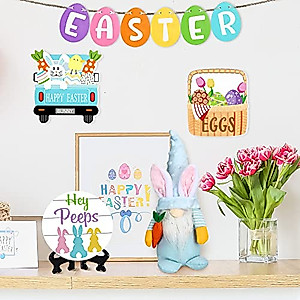 Bucherry 15 Pieces Easter Tiered Tray Decor Easter Decor Farmhouse Easter Decorations Rustic Bunny Rabbits Eggs Wooden Spring Sign for Home Table Kitchen