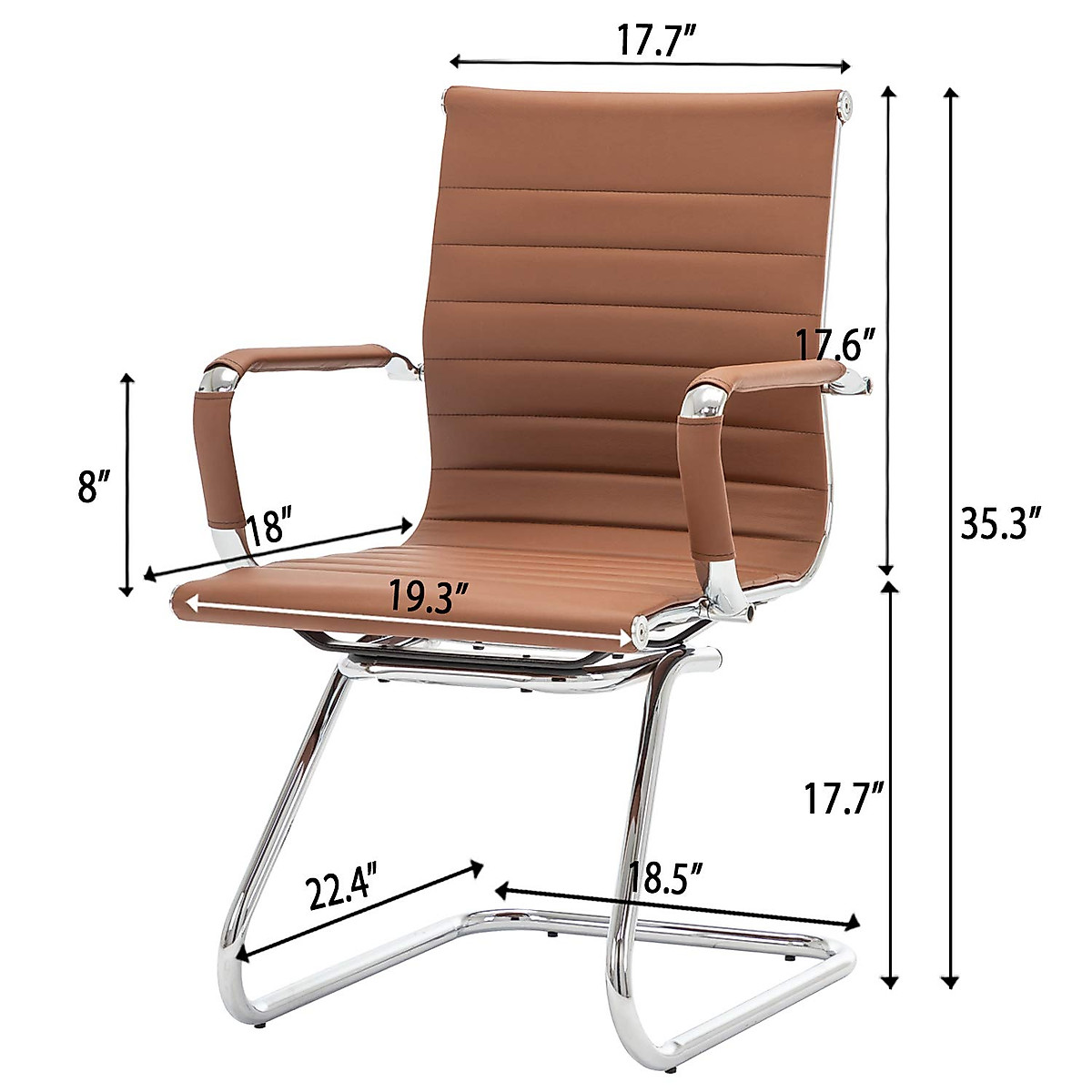 Guyou Office Reception Guest Chair Mid Back PU Leather Metal Leg Sled Base Conference Reception Room Chairs with Arms (Coffee, 2 PCS)