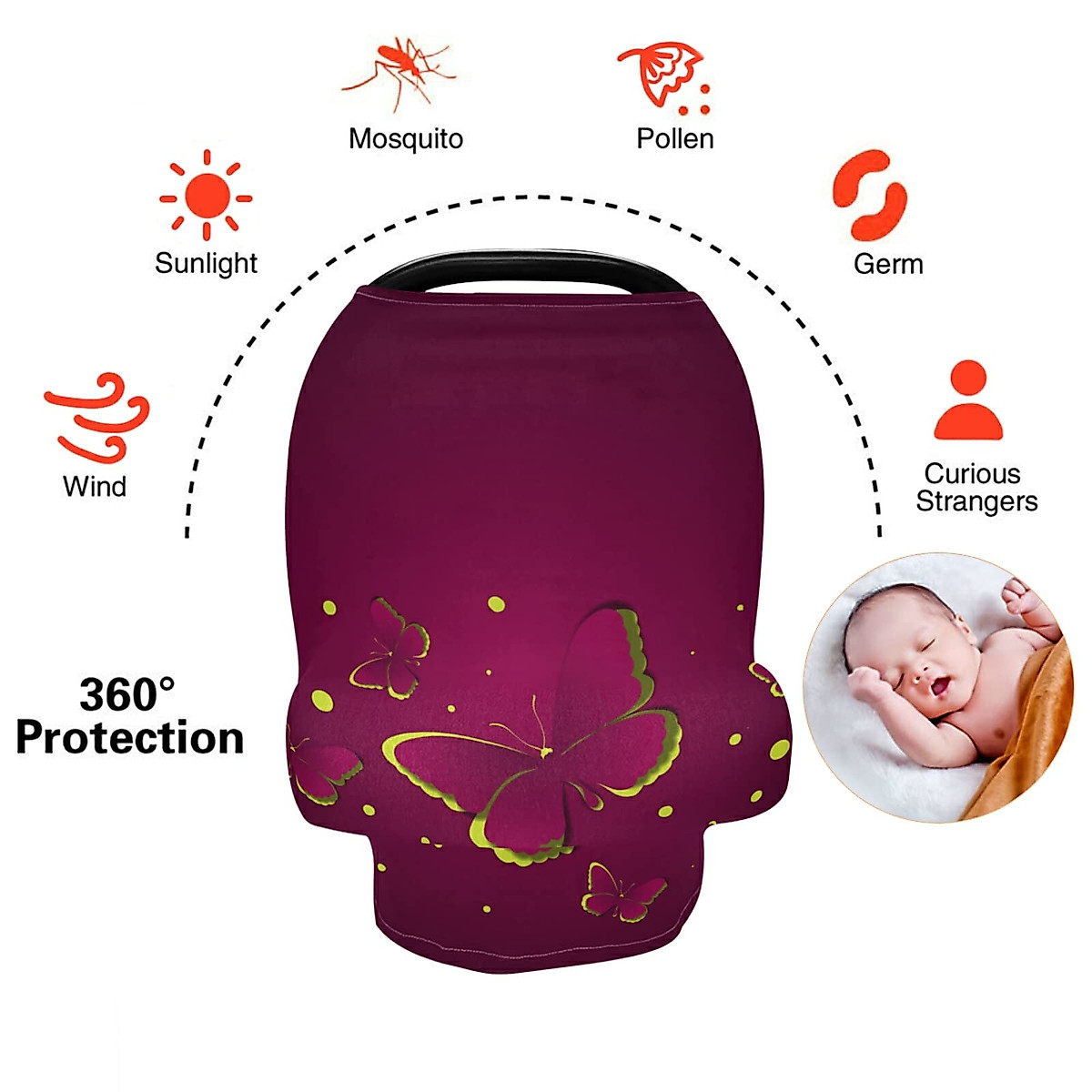 Nursing Cover Breastfeeding Scarf Butterfly Burgundy Red - Baby Car Seat Covers, Infant Stroller Cover, Carseat Canopy(801i)