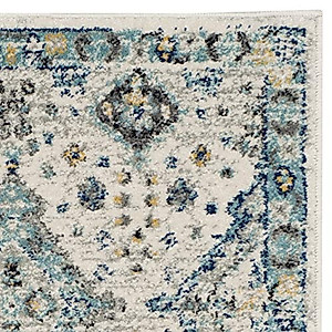 SAFAVIEH Evoke Collection 6'7" x 9' Ivory / Light Blue EVK224C Boho Oriental Non-Shedding Living Room Bedroom Dining Home Office Area Rug