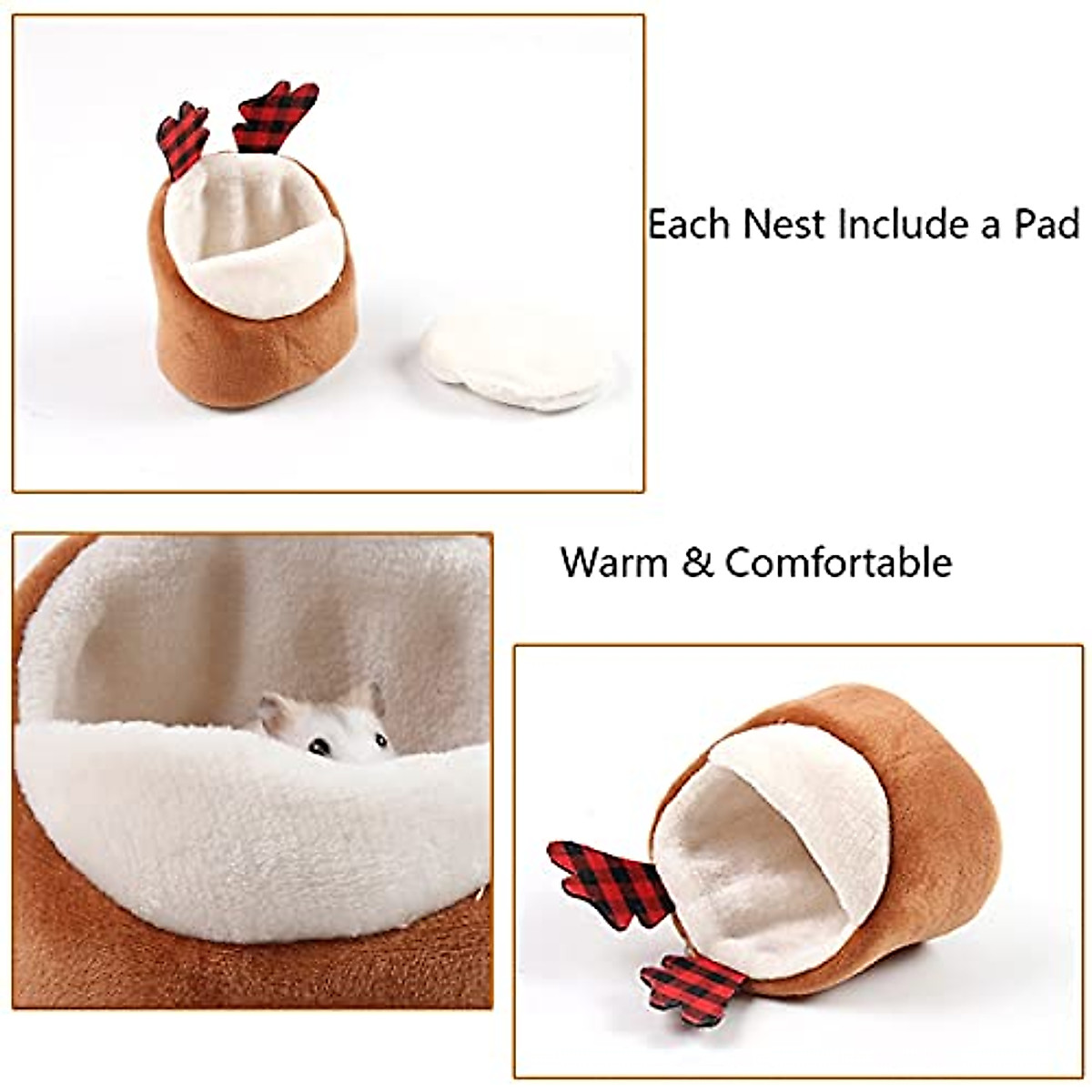CooShou 2PCS Hamster Mini Bed, Warm Small Pets Animals House Bedding, Cozy Nest Cage Accessories, Lightweight Cotton Sofa for Dwarf Hamster