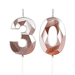 30th Birthday Candles,Number 30 Candles,Rose Gold Happy Birthday Candle for Cake,3D Design Cake Topper Decorations for Women Men Pet Birthday Party Wedding Anniversary Celebration Supplies