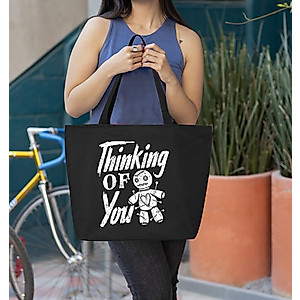shop4ever Thinking of You Voodoo Doll Halloween Trick or Treat Heavy Canvas Tote with Zipper Reusable Shopping Bag Black ZIP 1