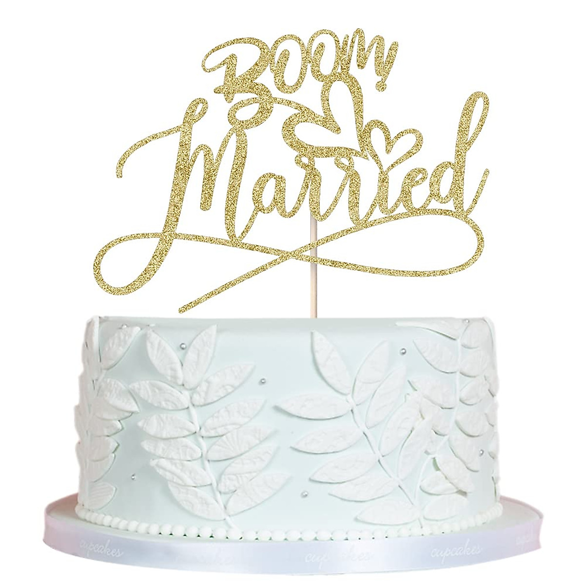 Sodasos BOOM! Married Wedding Cake Topper,Funny Cake Topper, Quirky, Nerdy Topper，Married Cake Topper，Bridal Shower，Theme Wedding Party Supplies (gold)