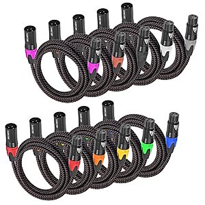 MIKIZ 6ft XLR Cables Braided 10 Packs Premium XLR Microphone Cable Male to Female Patch Cable 6 Feet
