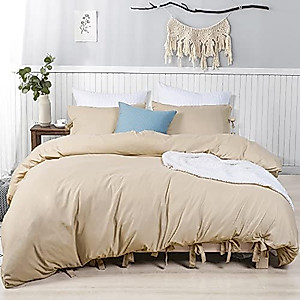 PHF Khaki Duvet Cover Queen Size, Comfy Lightweight Skin-Friendly Comforter Cover Set with Bowknot Bow Ties, Soft Durable Bedding Collection with 2 Pillowcases for All Season, 90" x 90"