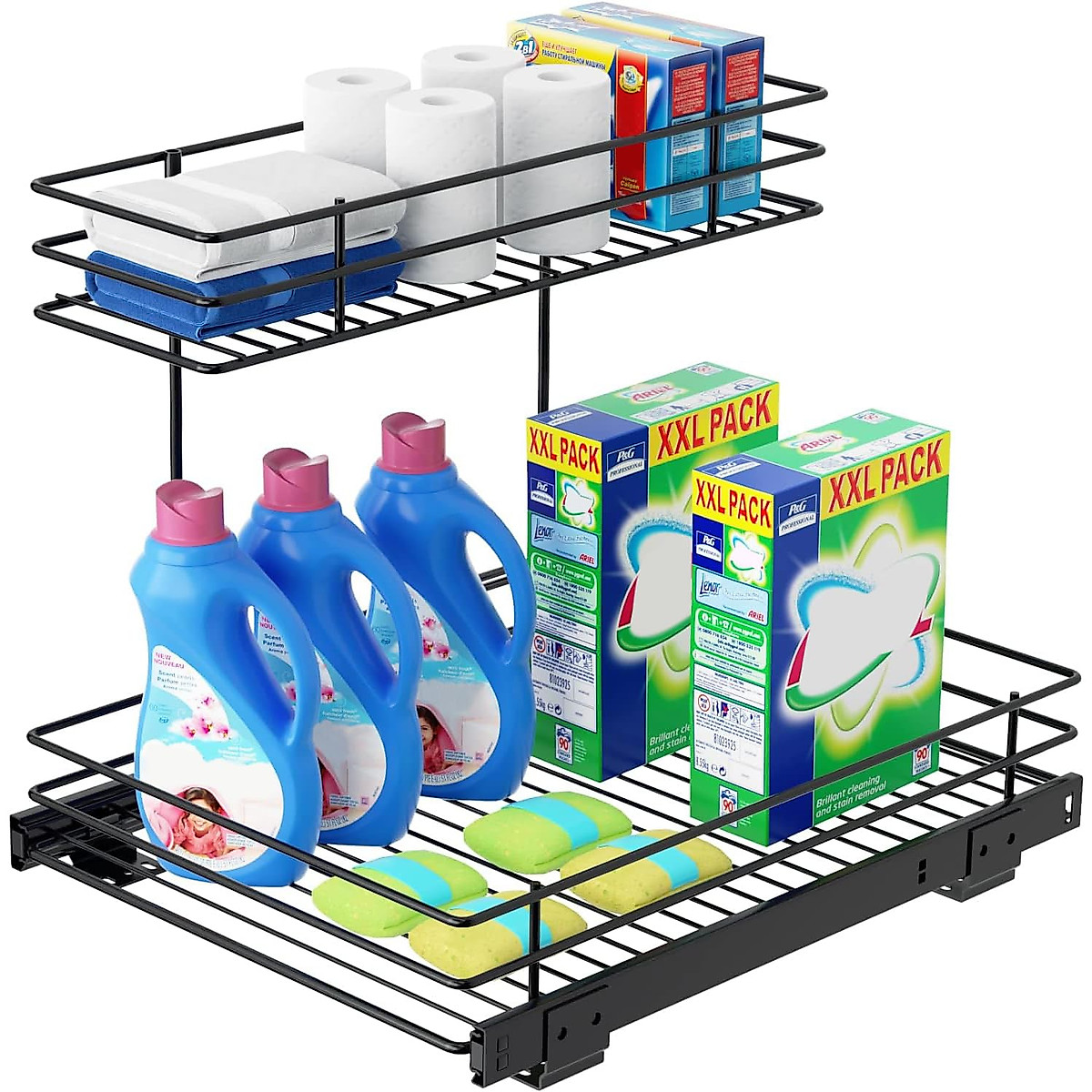 AHNR Pull Out Cabinet Organizer, 2 Tier Under Kitchen Sink Organizers and Storage Cabinet Slide Out Shelves, Pull Out Drawers for Kitchen Cabinets - 12.6W x 16.5D x 13H, Black