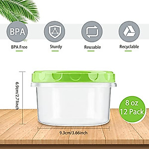 Zezzxu 12 Pack 8 oz Small Plastic Containers with Screw on Lids, Reusable Deli Containers Stackable Food Storage Jars, Microwave & Freezer Safe (Red/Green/Yellow)