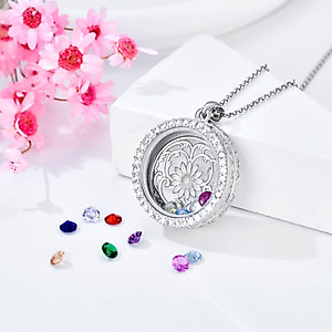 SOULMEET Round Sunflower Floating Locket Necklace That Holds Birthstones/Pictures/Hair Locket Living Flower DIY Floating Charm Memory Necklace for Women