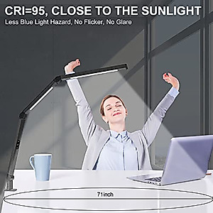 LED Desk Lamp with Clamp, Architect Desk Lamp with Dual Light and Adjustable Swing Arm, Clip-on Eye-Care 4 CCT Modes & 5 Brightness Levels Table Light Modern Desk Light for Home Office