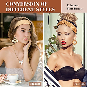 8 Pieces Knotted Rattan Headband Earrings for Women Wide Straw Boho Headbands Twist Knot Hair Accessories Lightweight Geometric Jewelry Beach Tassel Woven Braid Drop Dangle Earrings (Elegant Style)