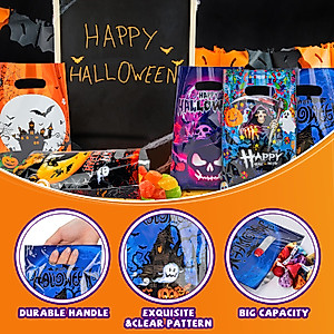 HAPMARS 60 Pcs Halloween Party Favor for Kids Candy Goody Bag, 6 Designs Plastic Trick or Treat Goodie Bags, Halloween Loot Gift Bag with Handles, Party Supplies for Girls Boys, 9.5 * 6.5 Inch