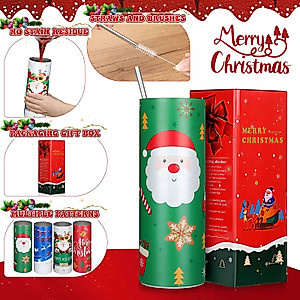 Mifoci 4 Pcs Christmas Skinny Tumblers Set 20 oz Christmas Stainless Steel Tumbler with Lid and Straw Christmas Double Insulated Cup Coffee Mug Tumbler Xmas Gift Set for Women Men Family, 4 Styles