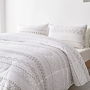 White Geometric Comforter Sets Queen, Boho Bedding Aztec Striped Arrow Pattern,Lightweight Soft Microfiber Down Alternative Comforter Bed Set