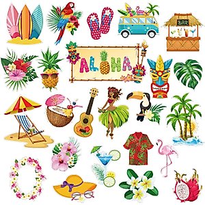 24 Pcs Hawaii Cruise Door Decorations Magnetic Tropical Luau Car Magnets Flamingos Palm Tree Fridge Magnets for Toddlers Door Magnets Tiki Garland Magnet Stickers for Car(Hawaii)