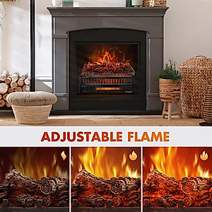 23 inch Electric Fireplace Heater Portable for Indoor, Living Room, Large Room, Logs with Lights, 3D Flame Effects, Adjustable Brightness, Timer, Remote Control,1400W
