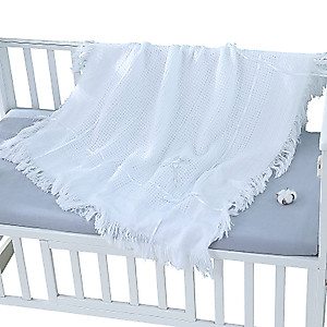 Booulfi Baby Blanket Baby Swaddle Blanket Infant Receiving Blanket Knitted Baby Summer Autumn Blanket Baby Boy Girl Gift with Embroidered Cross