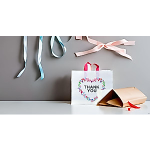 50Pcs Beige Thank You Bags for Small Business,Boutique Bags with Soft Loop Handle,Plastic Christmas Bags,Size:15"x12"x3"（38 * 30 * 8CM 2.8 Mil