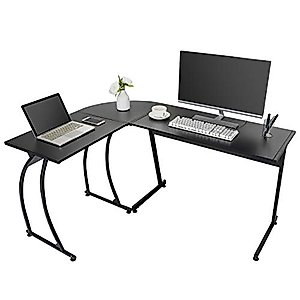 BBBuy L-Shaped Corner Computer Desk Home Office PC Laptop Gaming Workstation with Steel Frame/Stand, Black