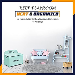 Personalized Wooden Toy Box for Boys and Girls - Sturdy Wood Toy Chest with Slow Closing Lid - Large Kids Toy Storage Box - Mint Wooden Toy Trunk for Kids Playroom and Bedroom