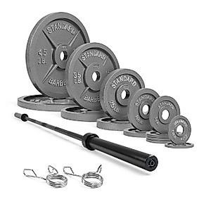 WF Athletic Supply 290lb & 300lb & 555lb Traditional/Classic Olympic Weight Plates Set with 7 ft. Olympic Barbell, Great for Strength Training, Weightlifting, Bodybuilding & Powerlifting