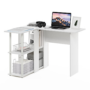 Furinno Abbott L-Shape Desk with Bookshelf, 41.14 (W) x 28.94 (H) x 34.45 (D) inches, White/White