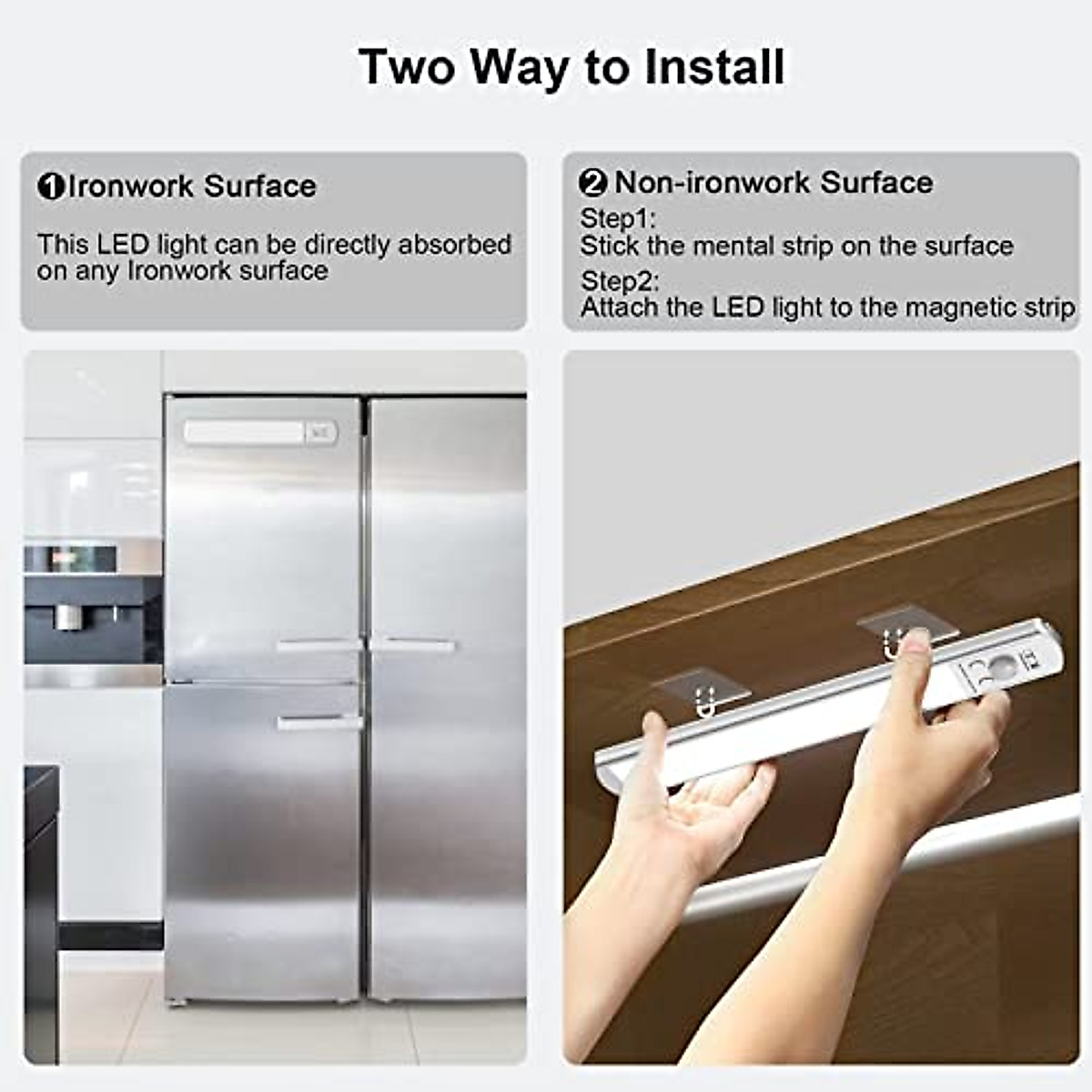 66-LED Under Cabinet Lights Motion Sensor - 3 Color Temperature Yellow/White Dimmable Wireless Closet Lighting w/ Rechargeable 1000mAh Battery, Indoor Night Lights for Kitchen Drawer Cupboard - 2Pack