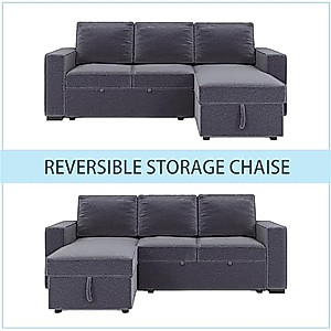 DOUBAO 91" Reversible Pull Out Sleeper Sectional Storage Sofa Bed,Corner Sofa-Bed with Storage Chaise Left/Right Handed Chaise