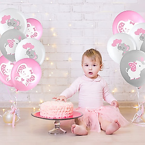 Aoriher 45 Pieces Elephant Balloon 12 Inch Baby Shower Elephant Balloon for Baby Boy Girl Gender Reveal Elephant Animal Themed Birthday Party Supplies Indoor Outdoor Decor (Pink, Gray, White)