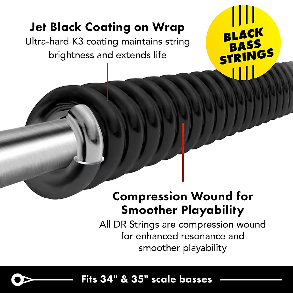 DR Strings Bass Guitar Strings, Black Beauties - Black Coated, 50-110 (BKBT-50)