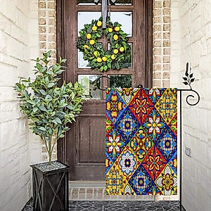 Double-sided garden flag Mexican Talavera Ceramic Tile Outdoor Flag Garden Flag Yard Outdoor Decoration （12×18in）.