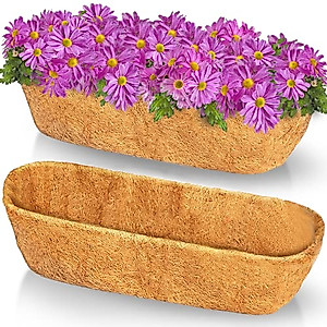 TigeJoy 2PCS 24'' Trough Coco Coir Liners Planter Replacement, 100% Natural Thick Coco Fiber Liner for Window Box Decks Garden Flower Pots, 24inch Half Moon Shape Coconut Liner Flower Boxes Outdoor…