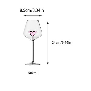 17oz Crystal Red Wine Glasses set of 2 Romantic Heart Shaped Wine Glasses Creative Cocktail Drinking Glasses Unique Wine Goblet Clear Glass Cups for Wedding Valentine Party(500ml)