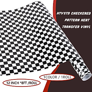 HTVSTD Check Flag HTV Vinyl Roll - 12inches*8ft Checkerboard Heat Transfer Vinyl Racing Flag Patterned HTV Vinyl for Fabric Checker Iron on Vinyl Compatible with Cricut and Sillhoutte