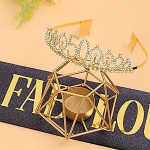 Black Gold 50 & Fabulous Sash & Rhinestone Tiara Set, 50th Birthday Gifts for Women, Birthday Sash/Tiara for Women's 50th Birthday Party Decoration (Black 50th)