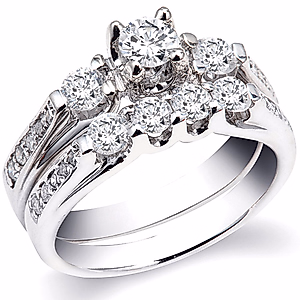 Dazzlingrock Collection 1.40 Carat (ctw) 14k Round Diamond Women Wedding Ring Set with Matching Wedding Band, White Gold, Size 9